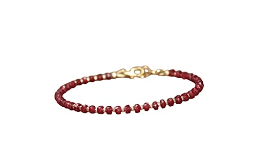 Ruby Bracelet, Gold Filled, Rose Gold or Sterling Silver Beads, Ruby Jewelry, July Birthstone, Stacking, Gemstone Jewelry, Valentine's Day 7" Beaded Bracelet YOBRC-7611