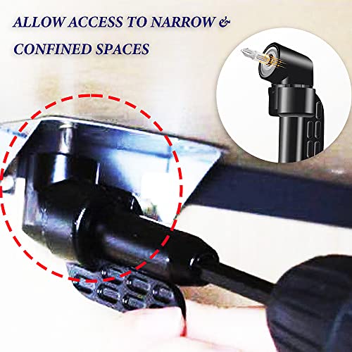 Right Angle Drill Attachment 105 Degree Impact Driver Right Angle Drill Adapter Power Angled Screwdriver Drill Bit Extension Drill Bit Holder for Tight Space Long & Short- BLK