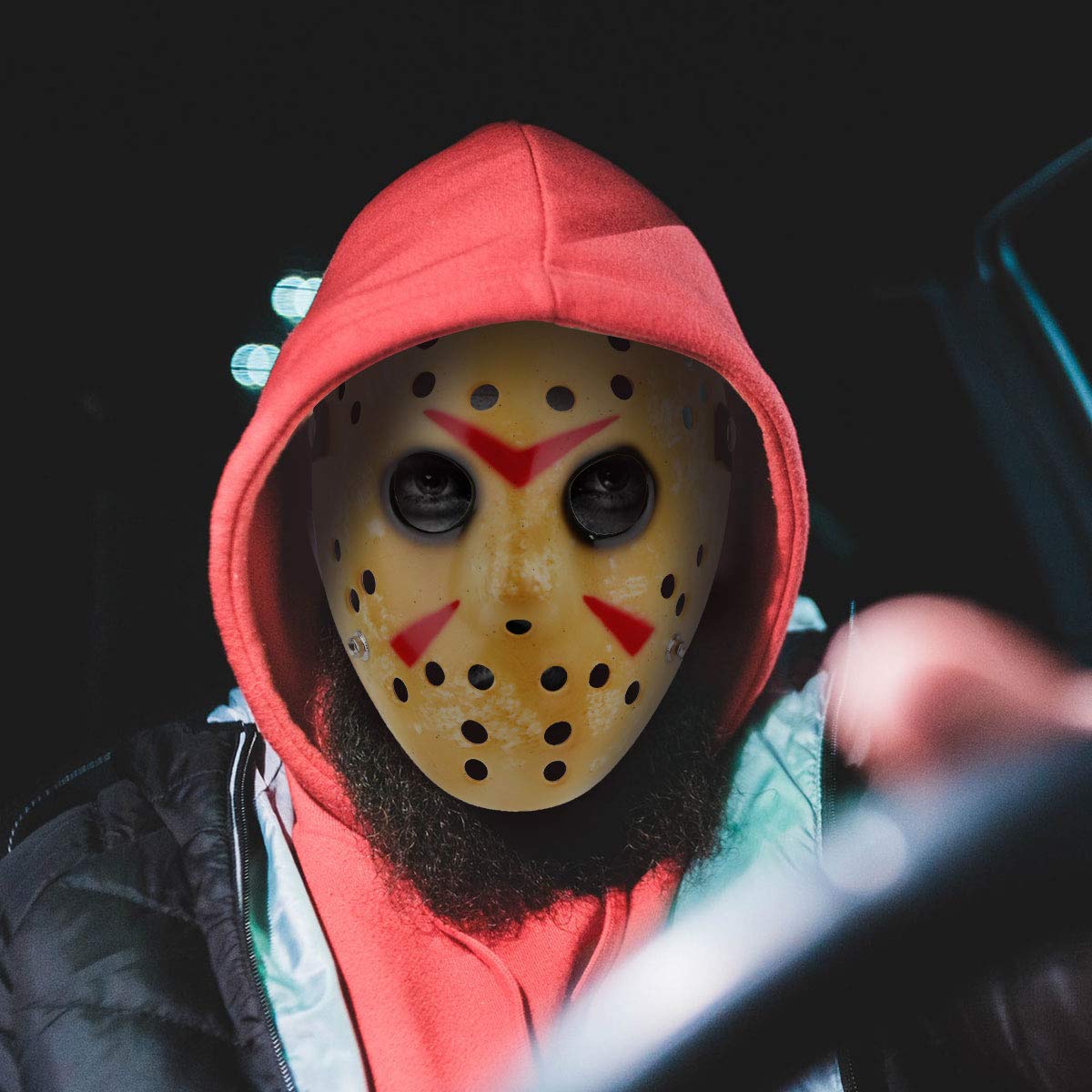 longpo Halloween Scary Mask with Machete Horror Hockey Mask for Adults Kids Cosplay (yellow)