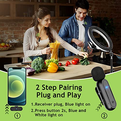 NEWWARE Wireless Lavalier Microphones for iPhone iPad, Lapel Mic with Charging Case and LCD Display, Plug-Play, Noise Reduction, for Recording, Vlog, TikTok, Live Stream (K63)