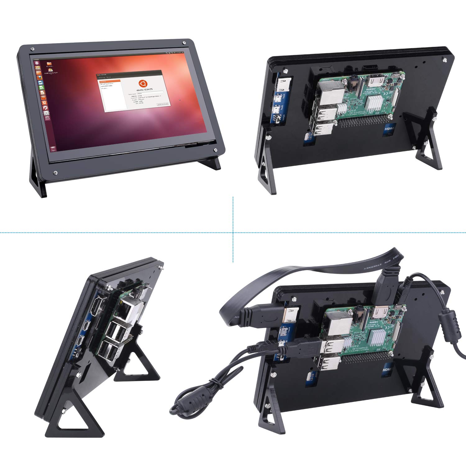 Longruner Raspberry Pi Touch Screen with Case Holder, 7 inch TFT LCD Display HDMI Module 1024x600 for Raspberry Pi 3 2 Model B and RPI 1 B+ A BB Black PC Various Systems (with Protective Case)