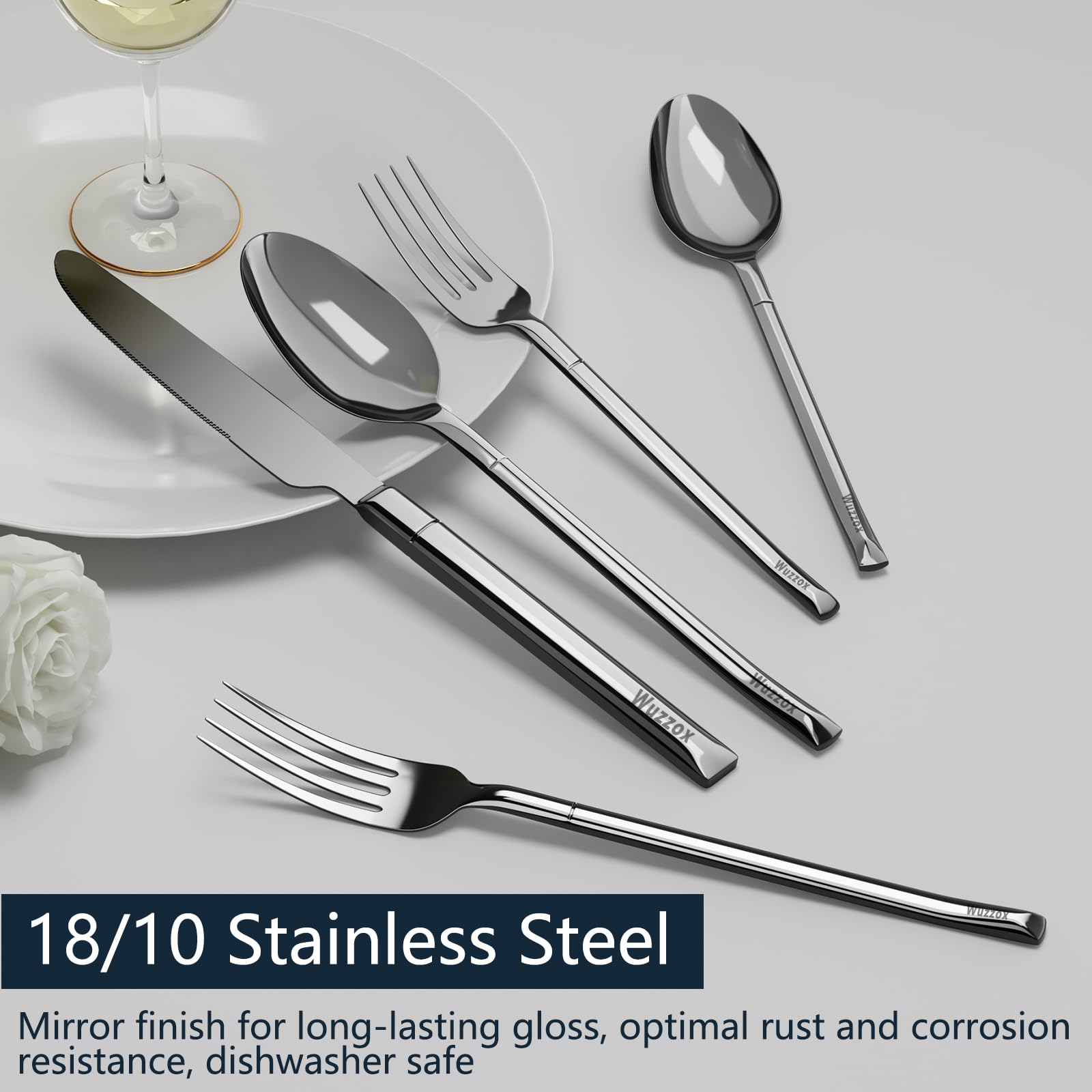 Wuzzox 20-Piece Silverware Set, 18/10 Stainless Steel Flatware Cutlery Set Service for 4, Silverware Mirror Polished Dishwasher Safe for Home, Restaurant, Wedding, Party, Hotel