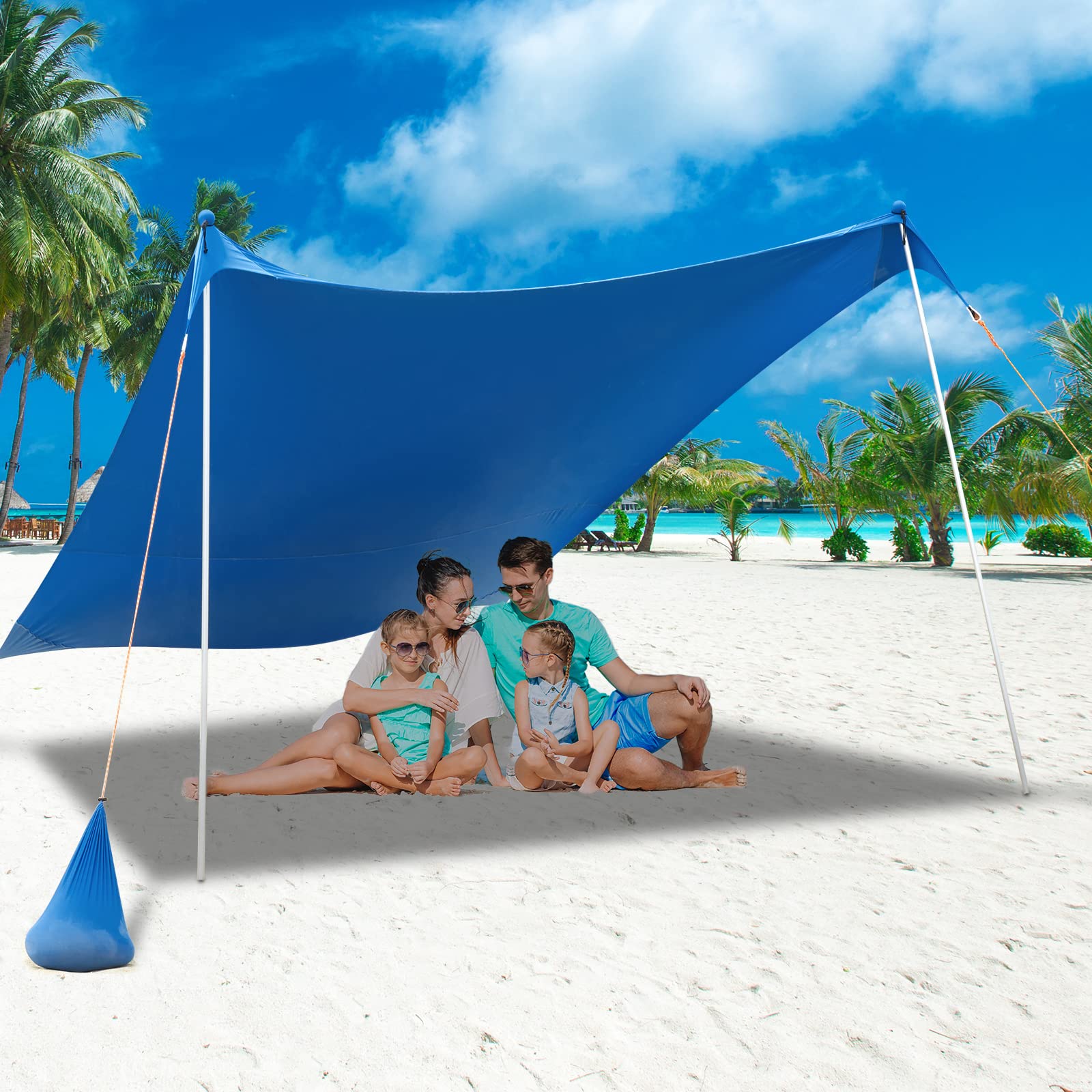RUNBOW Beach Shade Canopy, Pop Up Sun Shade Tent with 2 Aluminum Poles, 8 X 8FT Portable Sun Shelter for Beach, Camping Trips, Fishing, Backyard or Picnics