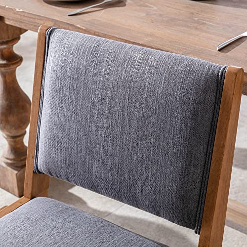 VESCASA Upholstered Dining Chairs with Wood Legs, Linen Mid-Century Modern Padded Dining Chairs with Cushion Back for Dining Room, Kitchen, Set of 2, Grey