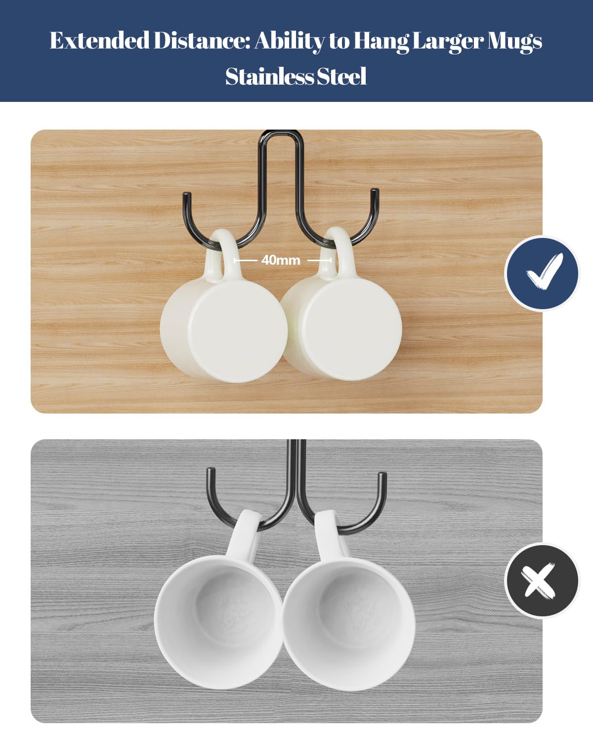 Luckinow Mug Hooks Under Cabinet 3 Pack, Coffee Cup Hooks for Hanging Under Shelf, Mug Organizer Rack with 12 Hooks for Displaying Mugs, Coffee Cups and Kitchen Utensils, Black