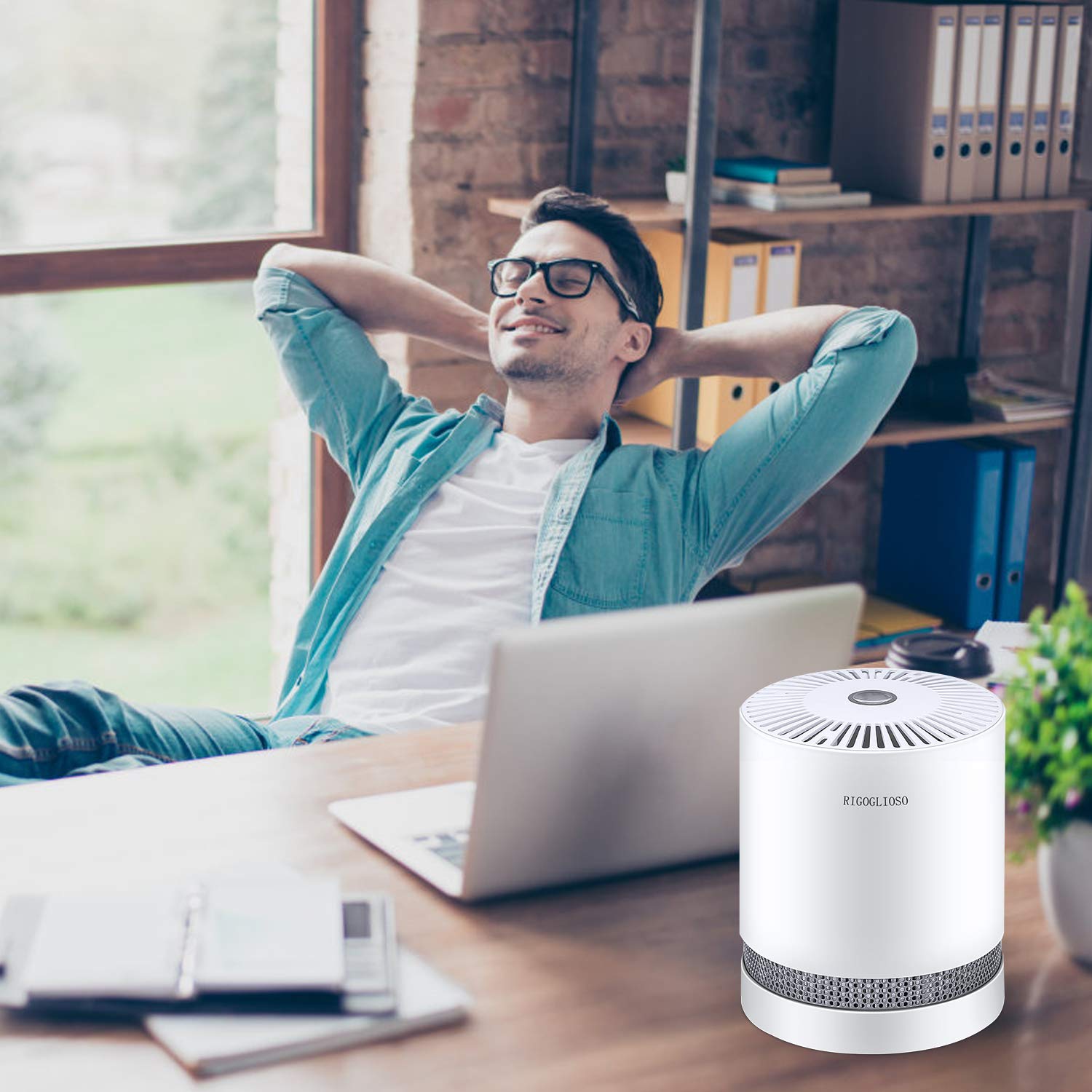 RIGOGLIOSO Air Purifier for Home with True HEPA Filters,Low Noise Portable Air Purifiers with Night Light,Desktop USB Air Cleaner