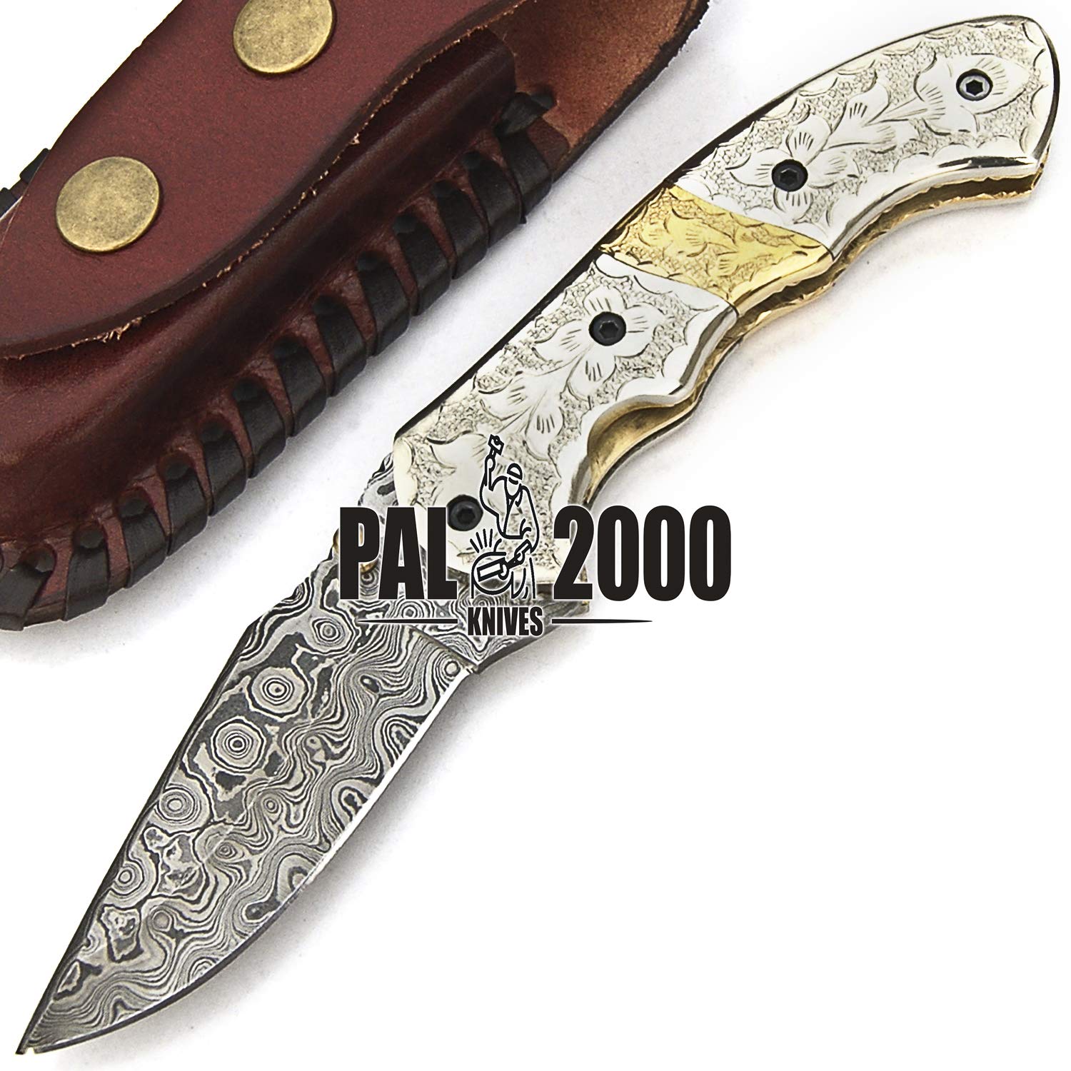 PAL 2000 KNIVES 9575 - Damascus Folding Knife - Handmade Damascus Steel Knife - Damascus Pocket Knife