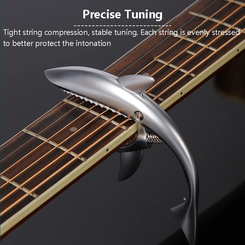 Shark Guitar Capo Zinc Alloy Capo for Guitar Ukulele Bass (Bright Silver)