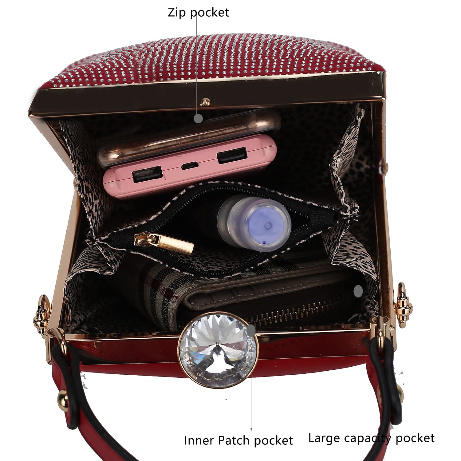 MKF Collection Clutch Bag for Women Crossbody Sparkly Rhinestones Classic Evening Wedding Party Purse