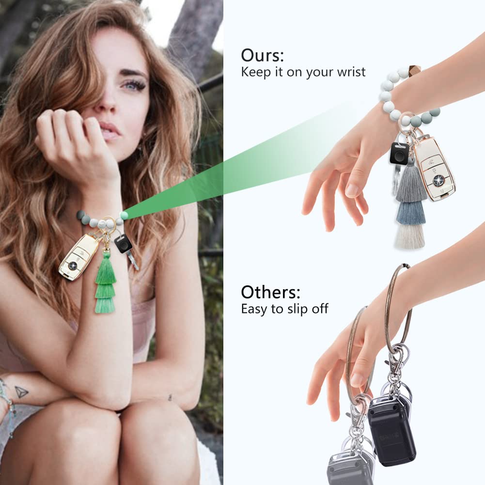 niziyue Tassel Keychains for Women,Silicone Key Ring Bracelet,Cute Car Keychains,Elastic Beaded Keychains Wristlet (Leopard)