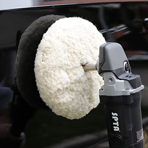 SPTA 8" (200mm) Wool Buffing Pad, Double Side 100% Natural Wool Pad with 5/8-11 Thread for 2-Sided Compound Cutting and Polishing for Automotive, Marine and Epoxies