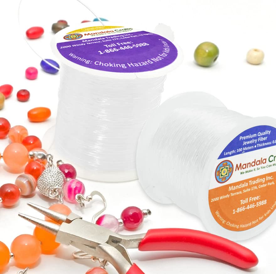 Mandala Crafts Crystal String Transparent 0.8mm Elastic Cord for Jewelry Making - 65 YDs Stretchy Elastic String Beading Cord - Elastic Bracelet String for Bracelet Making