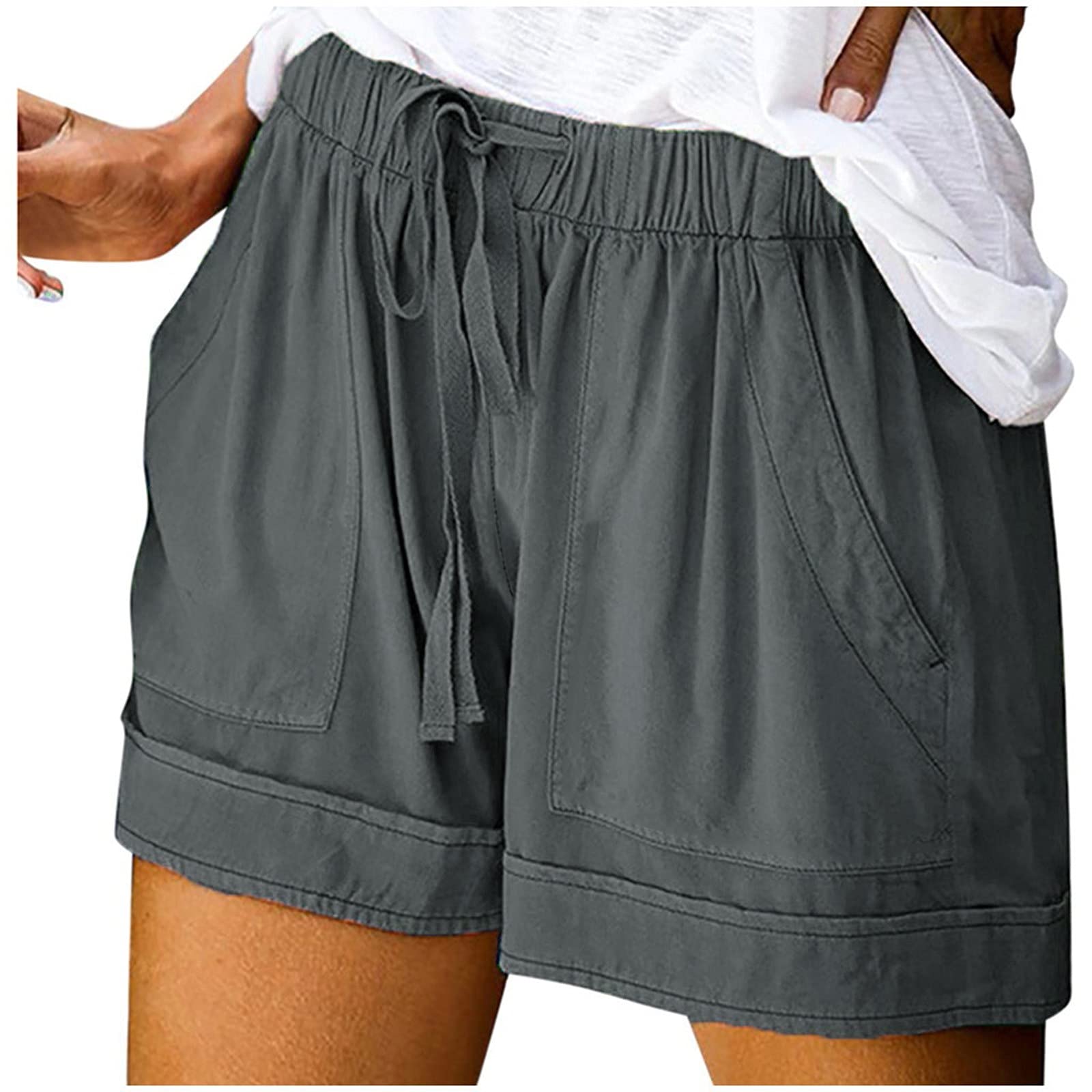Shorts for Women Plus Size Loose Comfy Drawstring Short Pants Casual Elastic Waist Pocketed Summer Beach Workout Shorts Dark Gray
