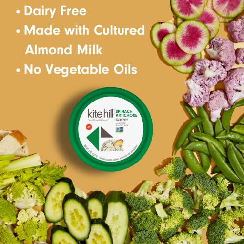 Kite Hill Spinach Artichoke Almond Milk Dip, 8 Ounces, Dairy Free, Gluten Free, Non-GMO, Vegan