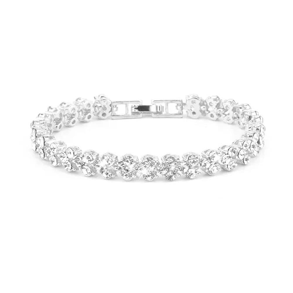 QLKILYR Silver Bracelets for Women, Classic Bling Cubic Zirconia Tennis Bracelet for Female Jewelry-6.5 Inch