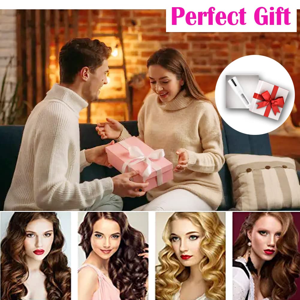 LANSE Rechargeable Cordless Automatic Hair Curler Portable Curling Stick Thermal Insulation Anti-scalding Design Smart Constant Temperature Curling Iron (White)