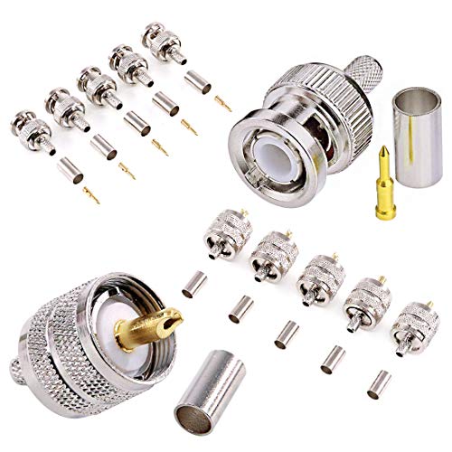 Swpeet 14Pcs Professional Coaxial Cable Tool Kit, Ratcheting Wire Terminal Coaxial Cable Tool Kit with 1Pcs Cable Stripper and 10pcs 50 Ohm BNC Crimp Male/Straight Connectors for Coax Connectors