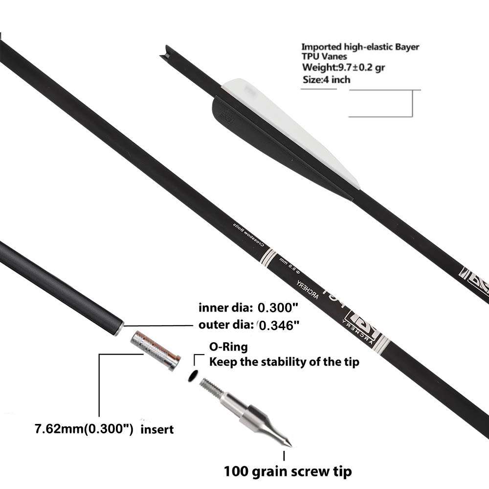 PG1ARCHERY Carbon Crossbolt 20 Inch Hunting Archery Arrows with Moon Nocks and Removable Tips (Pack of 12) (Red Black)