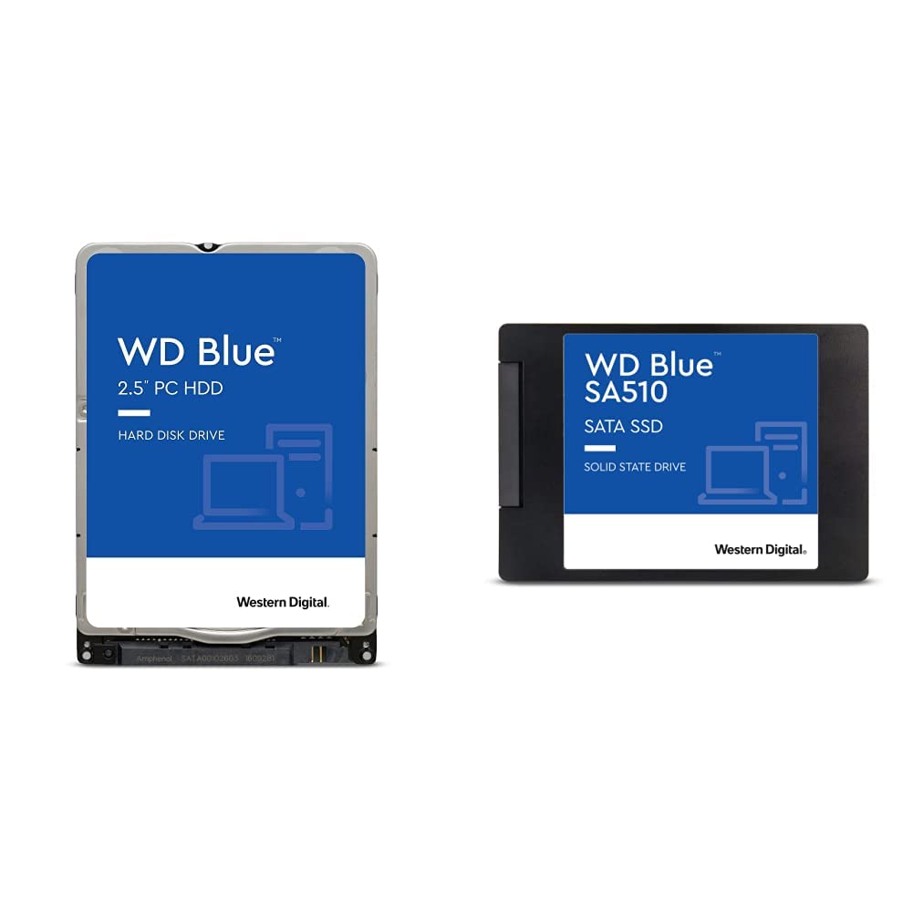 Western Digital 2TB WD Blue Mobile Hard Drive HDD & Western Digital 1TB WD Blue SA510 SATA Internal Solid State Drive SSD - SATA III 6 Gb/s, 2.5"/7mm, Up to 560 MB/s - WDS100T3B0A
