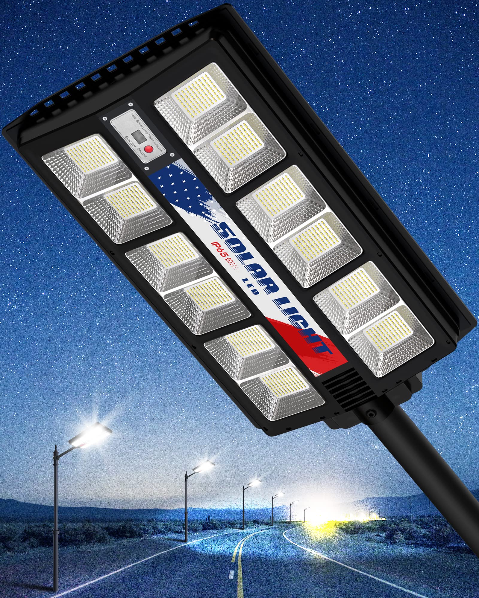 WYWNA 2 Pack 800W Solar Street Lights Outdoor Waterproof Solar Powered Street Light Dawn to Dusk Motion Sensing