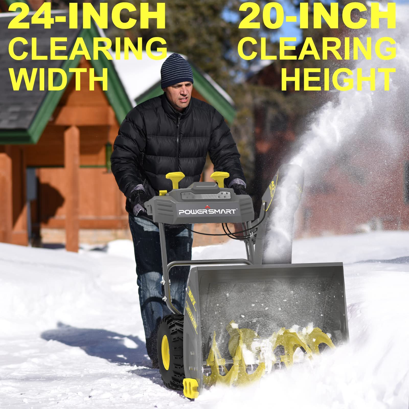 PowerSmart Electric Snow Blower, 24 Inch Cordless Snowblower with 80V 6.0Ah Battery and Charger Included, Battery Powered Snow Blower with Speed Control