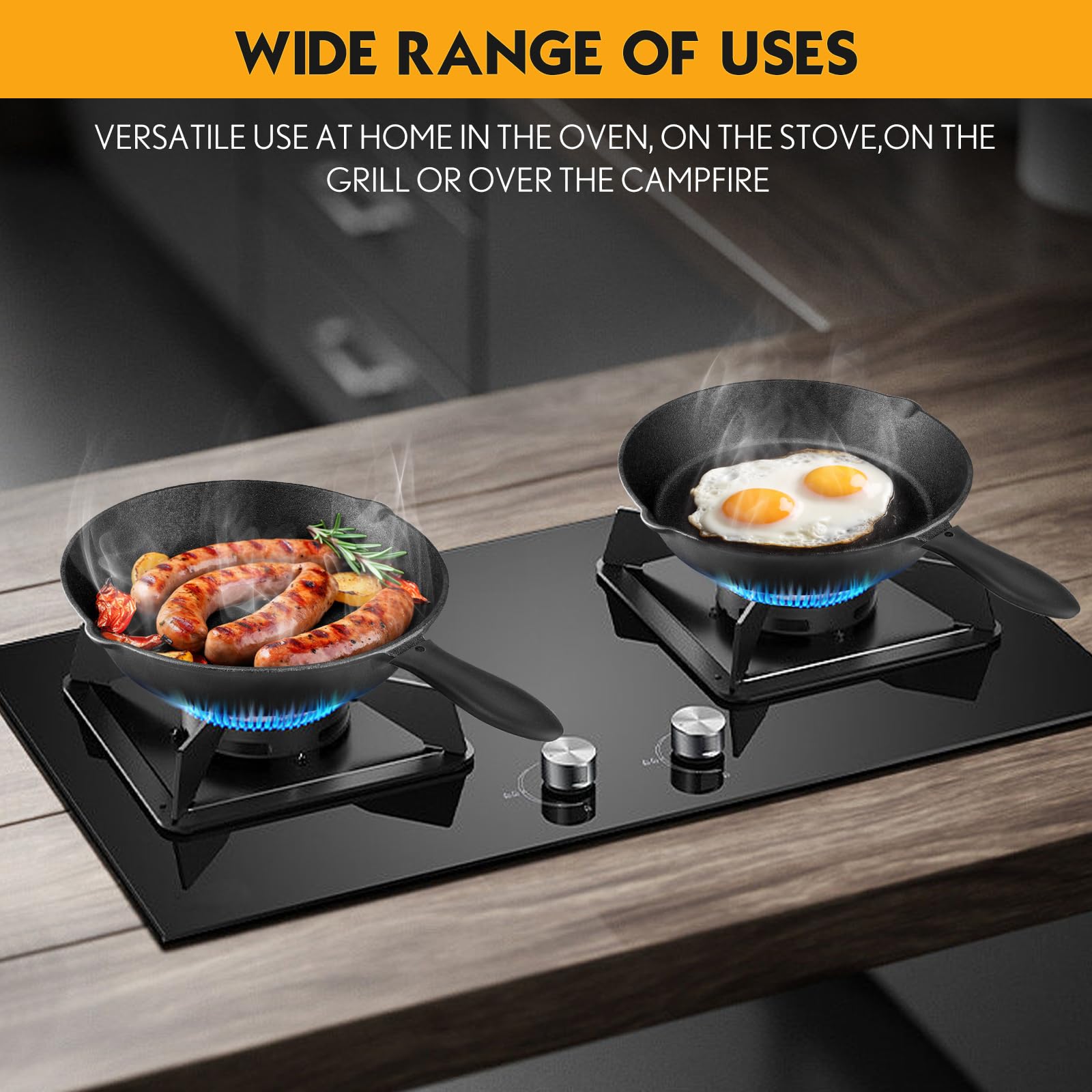 rincentd Pre-Seasoned Cast Iron Pan 3 piece Cast Iron Frying Pan set with Heat-Resistant Handles - 6 inch, 8 inch and 10 inch Cast Iron Set