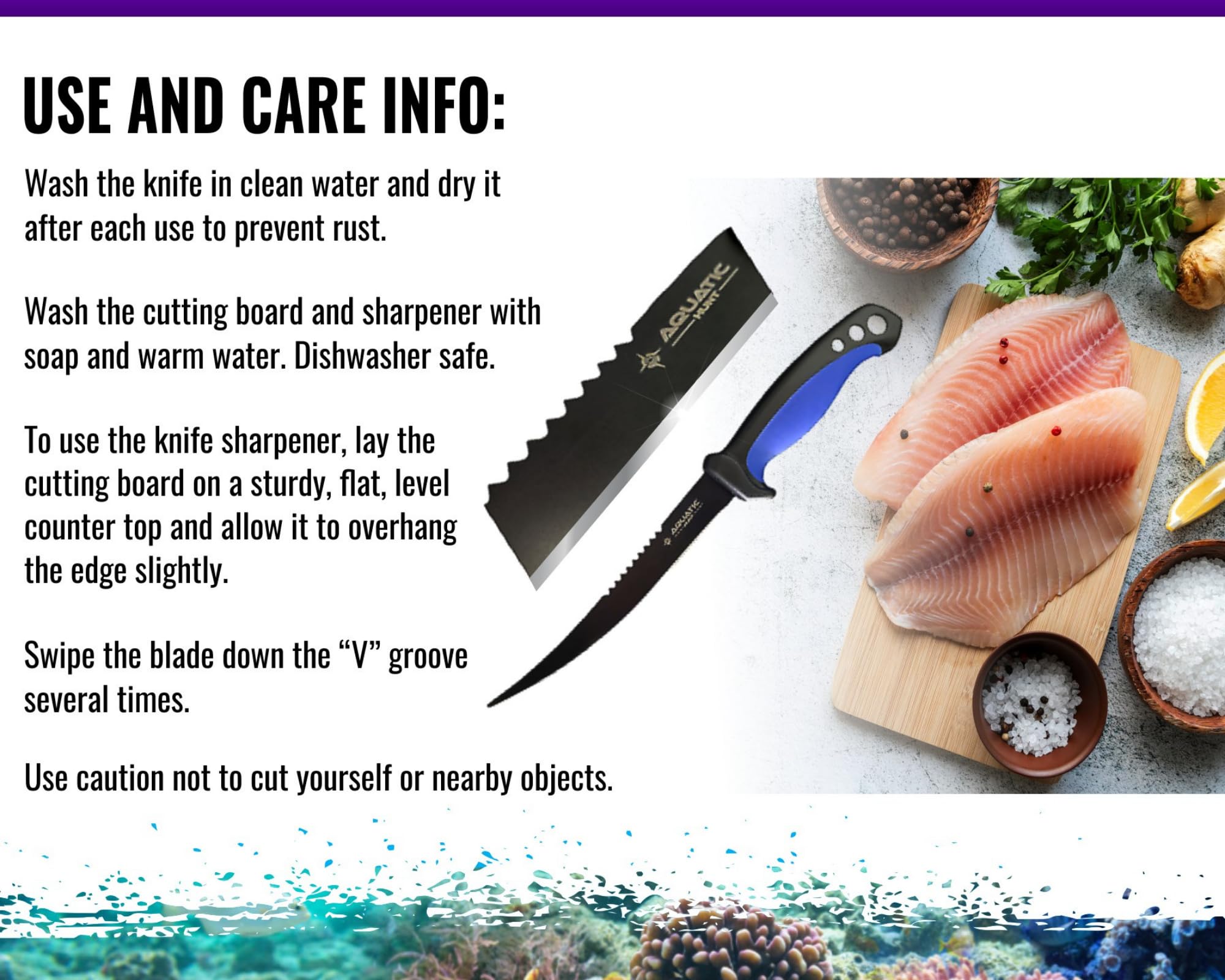 Pro 3-in-1 Set: 6.5β Fish Fillet/Boning Knife - 12β Non-slip Cutting Board - Ceramic Knife Sharpener