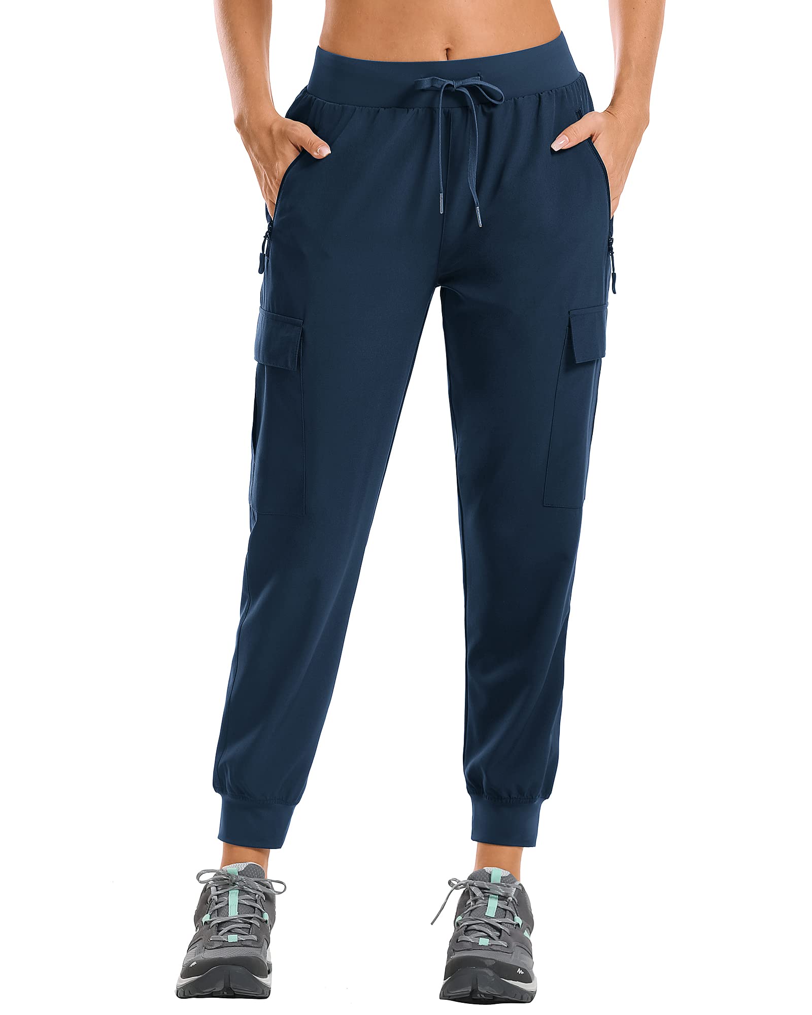 Stelle Womens UPF 50 Lightweight Quick Dry Hiking Cargo Jogger Pants with Zipper Pockets for Outdoor Workout (Navy-26, Small)