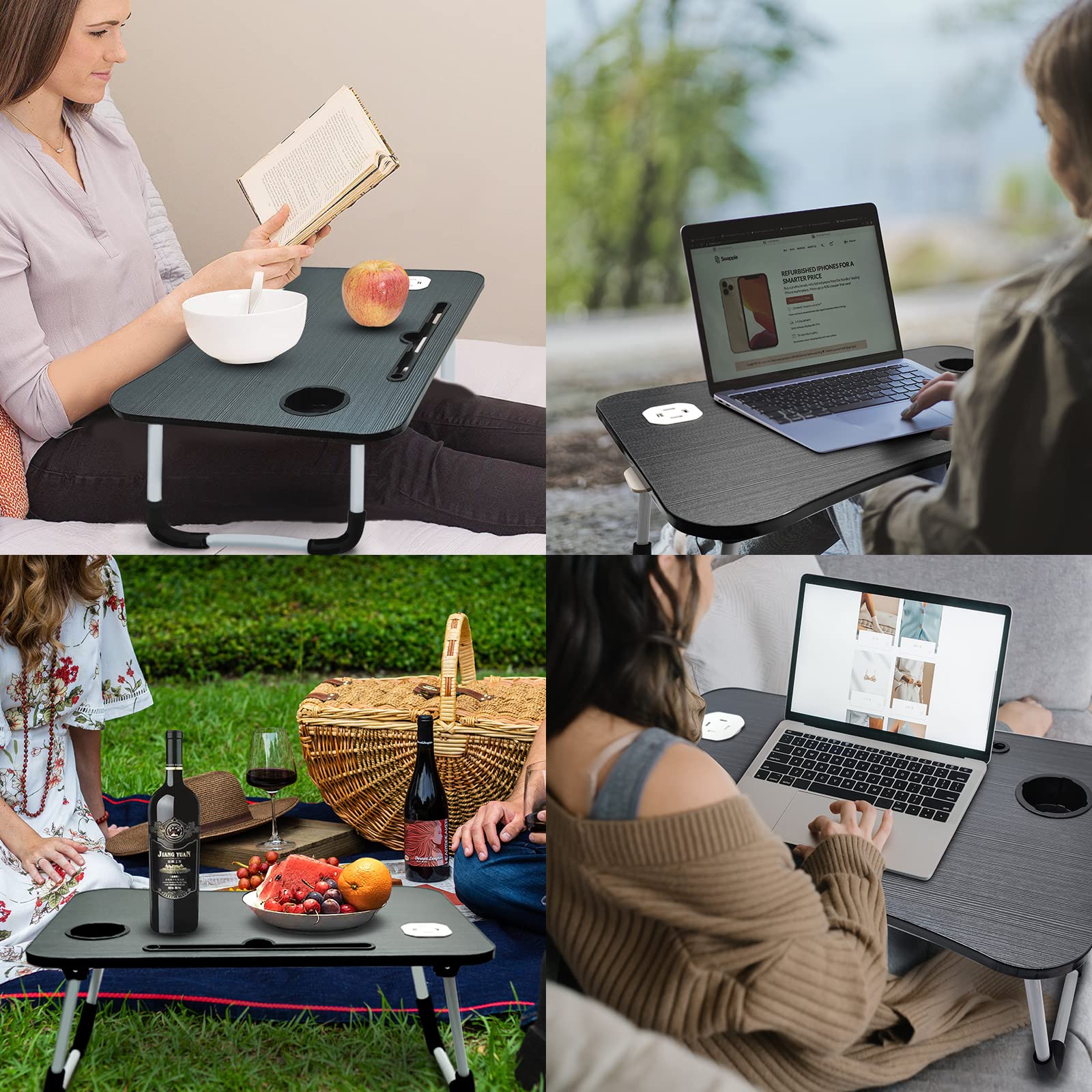 Lap Desk for Laptop, Foldable Bed Desk Table with USB Charge Port/Cup Holder/Storage Drawer, Laptop Stand for Bed/Couch/Sofa Working, Reading