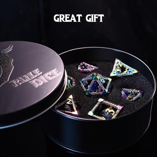 RULE DICE 7pcs Captive Magic Dragon Metal D& D Dice Set, Unique Design, Fantastical Hollow Polyhedral DND Metal Dice, Suitable for Role Playing Games Dungeons and Dragons D&D Dice Set (Rainbow)