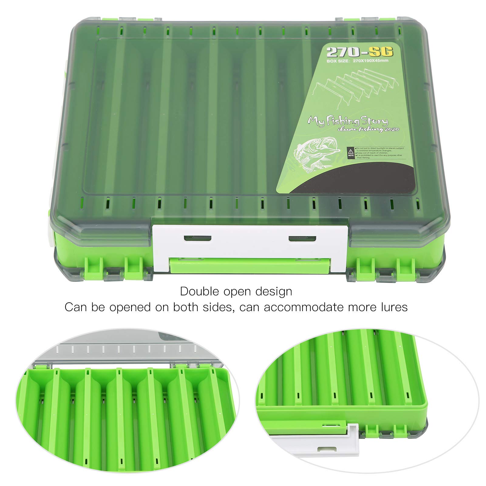 Qqmora Double Open Design Lure Storage Accessories Box 16 Grids Double-sided Design Pratical,for Storing Bait,Hooks and Fishing Accessories(green)