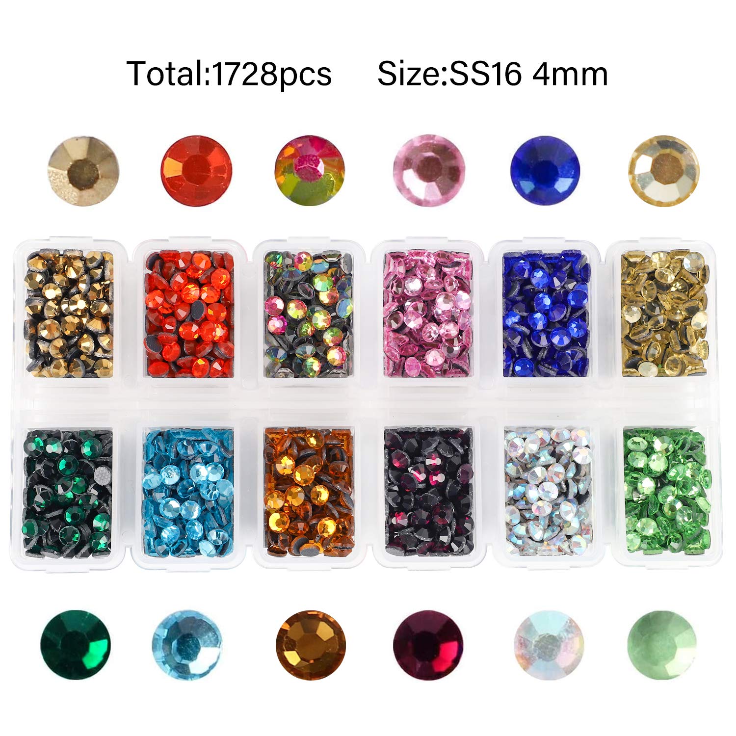 Outuxed 8496pcs Hotfix Rhinestones Flatback Crystal Glass Gems Set with Clear Crystal and Clear AB, Black and Red Rhinestones 5 Sizes,12 Mixed Color 4mm for DIY Craft, Clothes