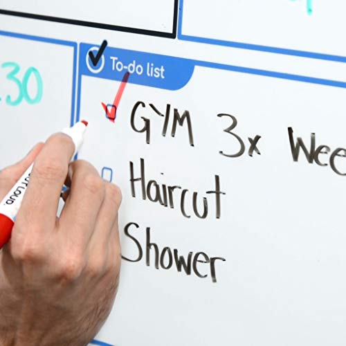 Peel and Stick Whiteboard Calendar, Large Weekly Organizer, 24 x 36 in - Stain Proof White Board Dry Erase Surface, and Reusable Adhesive Backing
