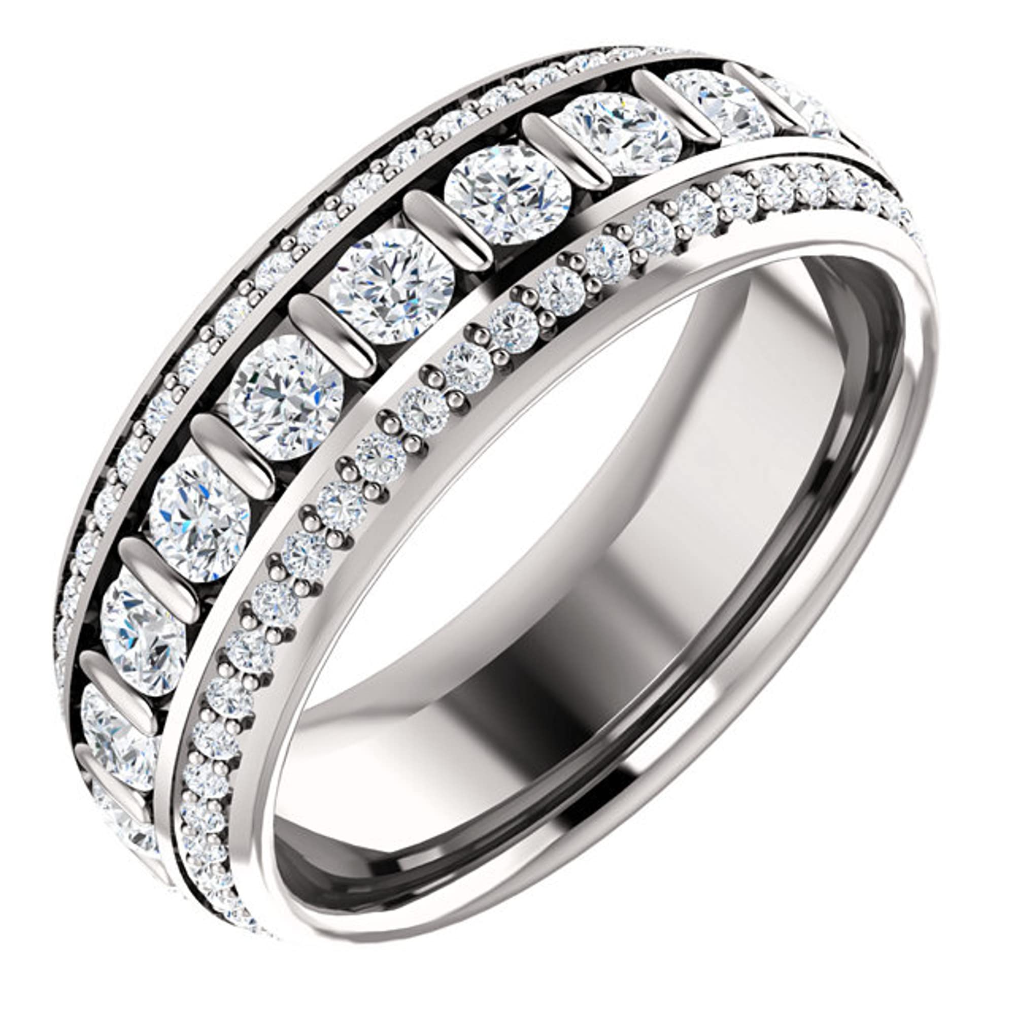 RITZIN 2.45 cttw Round Cut White Moissanite Diamond White Gold And 925 Sterling Silver Three Row Eternity Wedding Band - Silver (10)