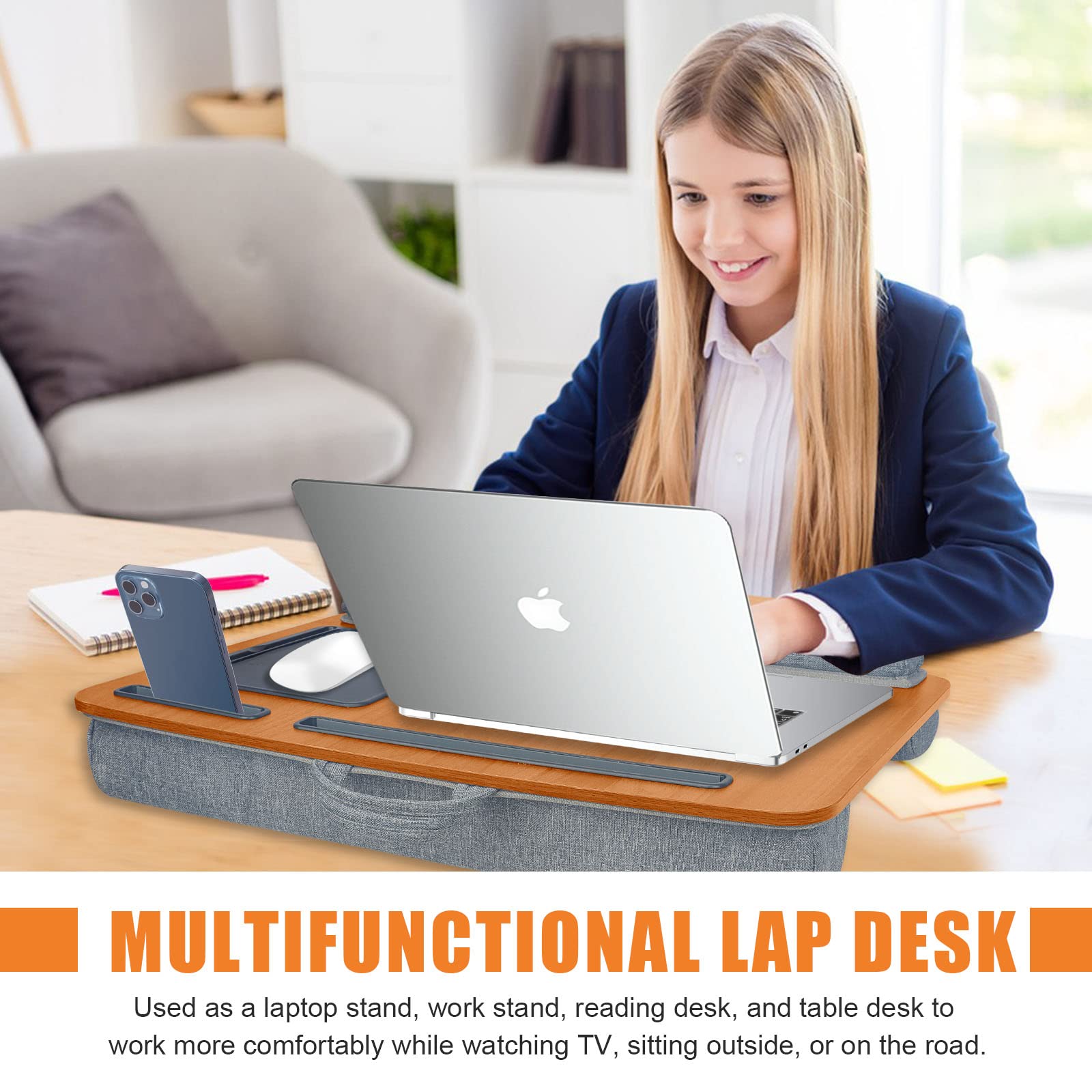 Lap Desk, Built in Mouse Pad, Wrist Pad, Multifunctional Slot. Use for Multiple Occasions Including Bed, Sofa, Floor, etc. for 17 inch Laptop Notebook, MacBook, Tablet, Laptop Stand with Tablet