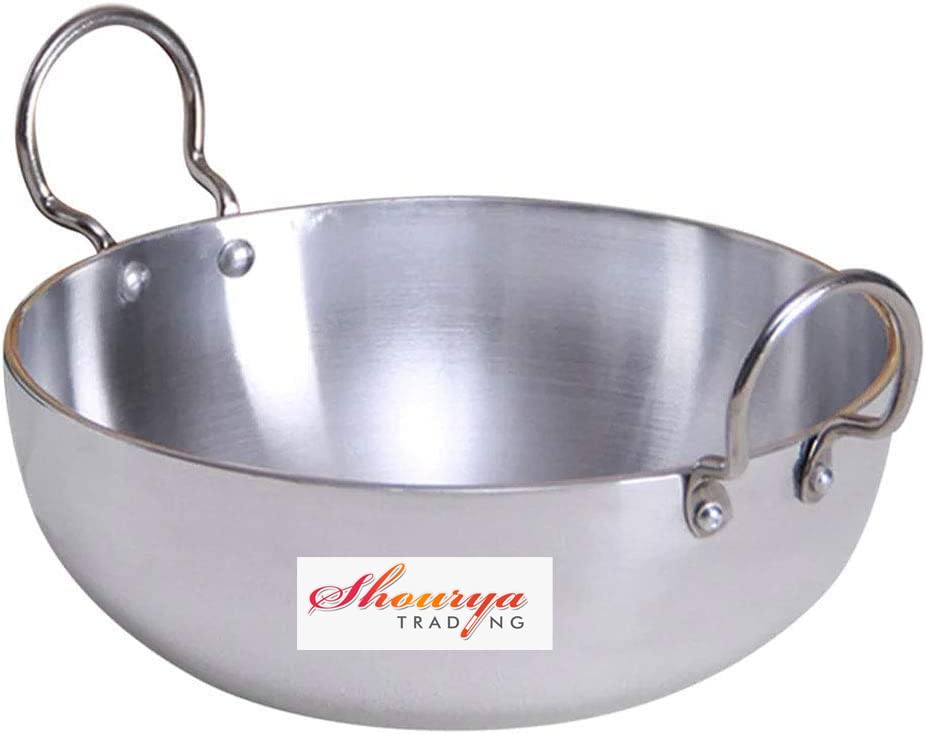 SLNDOKTG Aluminium Kadai,Size No-13,Big Kadai,Induction Base Kadai,Kadhai,Aluminium Kadai,Aluminum Indian Kadai,Frying Pan,Color-Silver