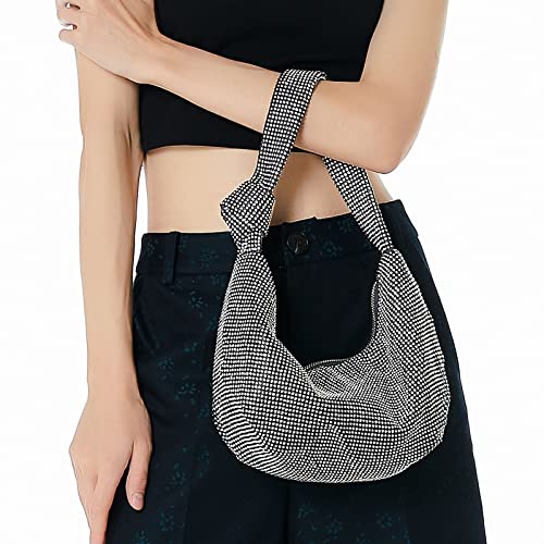 Rumdin Rhinestone Purse Top Handle Mesh Bag Hobo Bag for Women black Clutch Purses for Women Wedding Working Party