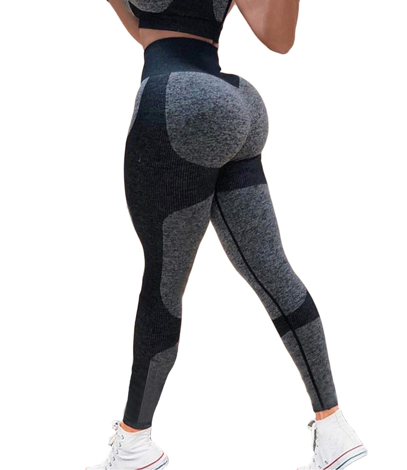 KIWI RATA Women's High Waist Active Seamless Compression Fitness Leggings Running Workout Slim Butt Lift Yoga Pants (#1 Heart Booty Black, Medium)