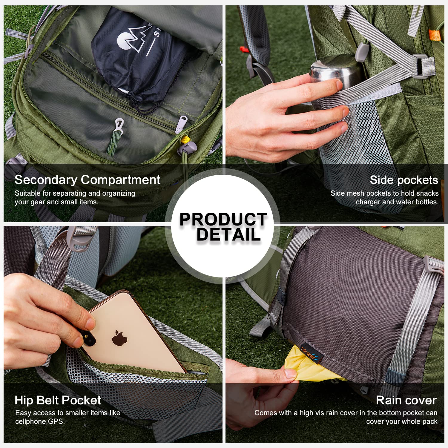MOUNTAINTOP 40L Hiking Backpack Travel Daypack with Rain Cover for Outdoor Backpacking, Camping