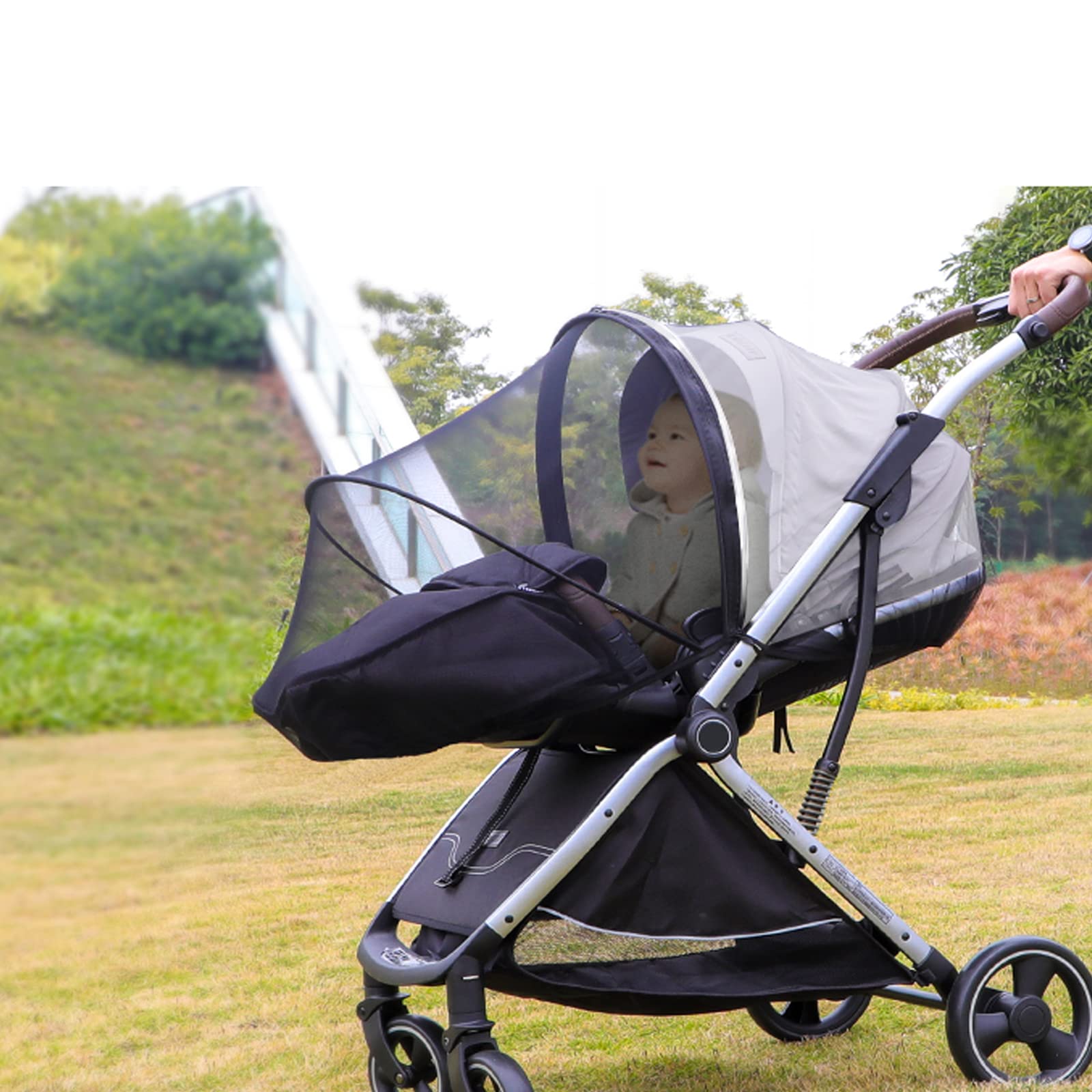 Sysmie Car Seat Mosquito Net Cover, Mosquito Net for Stroller, Sun Shade for Strollers Easy to Open and ClosDouble Zipper Design, Easy Use for Strollers, Car seat,Bassinet,Cradle (Black/White)