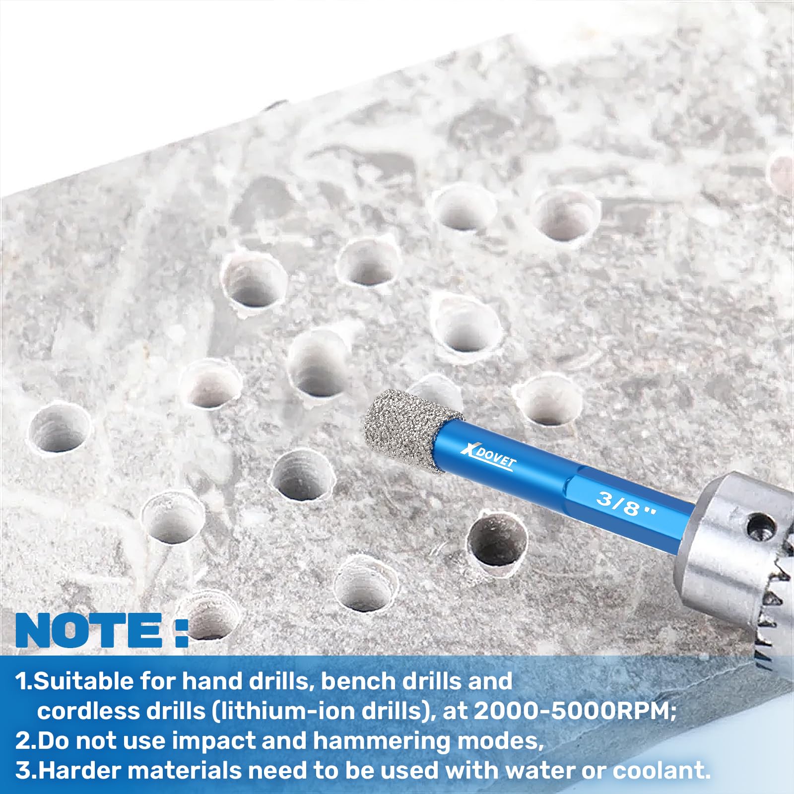 XDOVET Dry Diamond Drill Bit Sets Hex Shank 6Pcs 1/2" to 1/4" Core Drill Bits for Granite Marble Porcelain Glass Lenses Tile etc