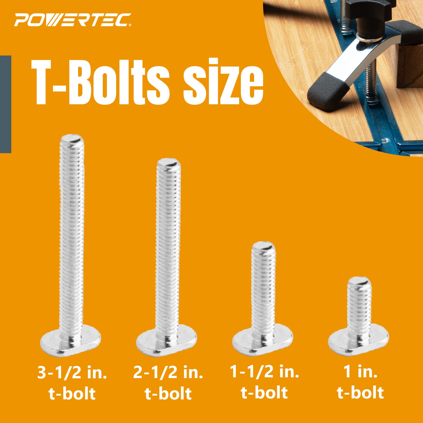 POWERTEC 71121V T Track Knob Kit w/Threaded Knobs and 5/16β-18 T Track Bolts, 16 Piece Set, T Track Accessories for Woodworking Jigs and Fixtures