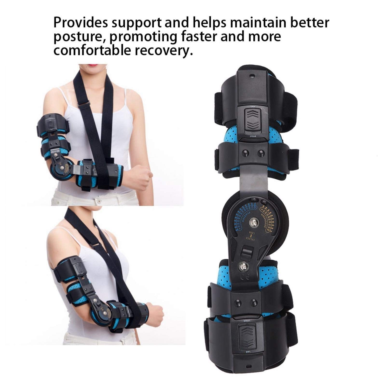 ROM Elbow Brace, Elbow Brace Stabilizer Splint Arm Injury Recovery Support After Surgery, Adjustable Post Op Arm Support Arm Extension Protector orthosis Tools - Right