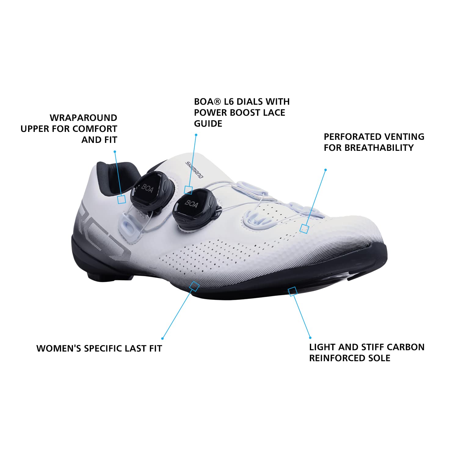 SHIMANO SH-RC702W Women’s High Performance Cycling Shoe, White, 7.5-8 Women (EU 40)