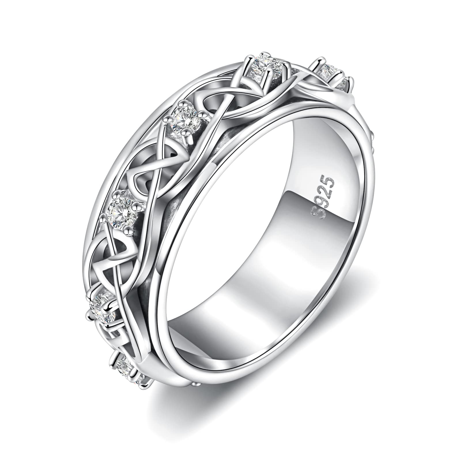 Sterling Silver Celtic Spinner Ring - Women Spinning Rings for Anxiety Jewelry Relief Stress Fidget Band Rings (10)