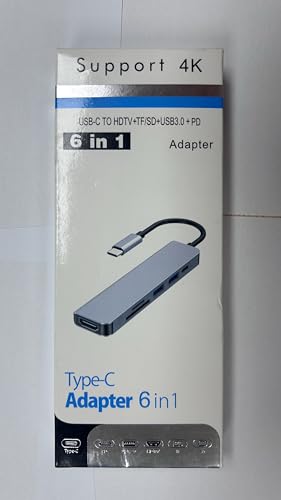 USB C HUB, Docking Station 6 in 1 with USB 3.0 Port, USB-C Port/PD, 4K HDMI and SD/TF Card Reader, USB C Adapter Compatible with MacBook Pro/Air Laptops and Other Type-C Devices