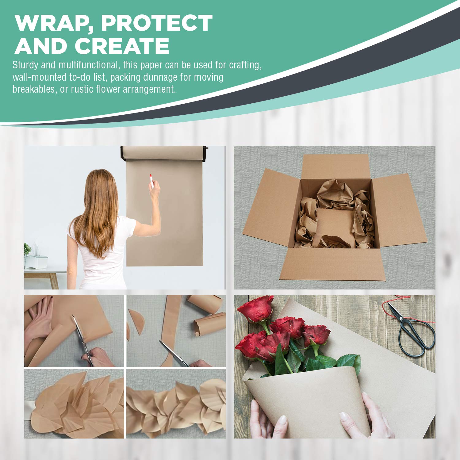 Kraft Brown Paper Roll 30" x 2,400" (200 ft) – 100% Recyclable Craft Construction and Packing Paper for Use in Moving, Bulletin Board Backing and Paper Tablecloths