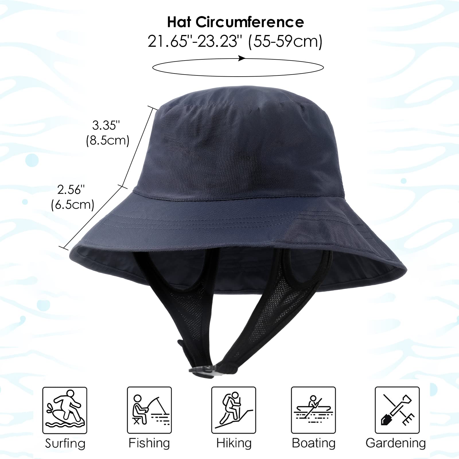 SHINCHIC Womens Surf Bucket Hat Stiff Brim Beach Surfing Hat for Men Boating Riding Watersports Hat Navy Blue