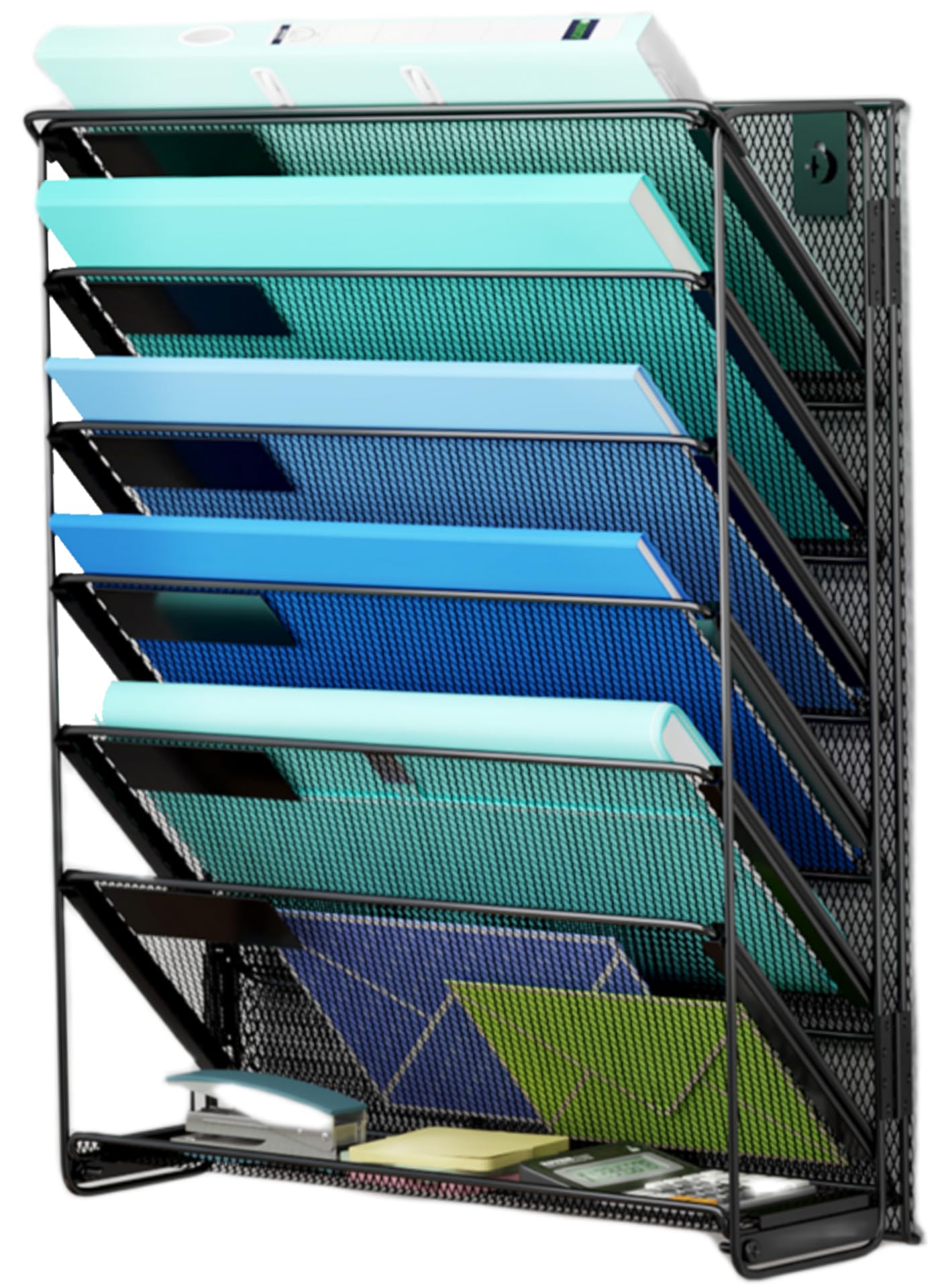 Kuntine.B 7-Tier Hanging File Organizer Vertical Wall File Organizer Wall File Holder, Mesh Magazine Rack Mail Document Organizer for Office School Home (Black, 1 Pack)