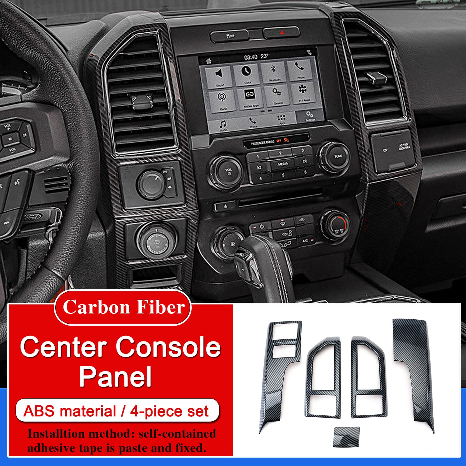 RJSPHH for F-150 ABS Carbon Fiber Central Console Air Conditioner Panel Trim Replacement for Ford F150 2015-2019, (5pcs, Raptor)